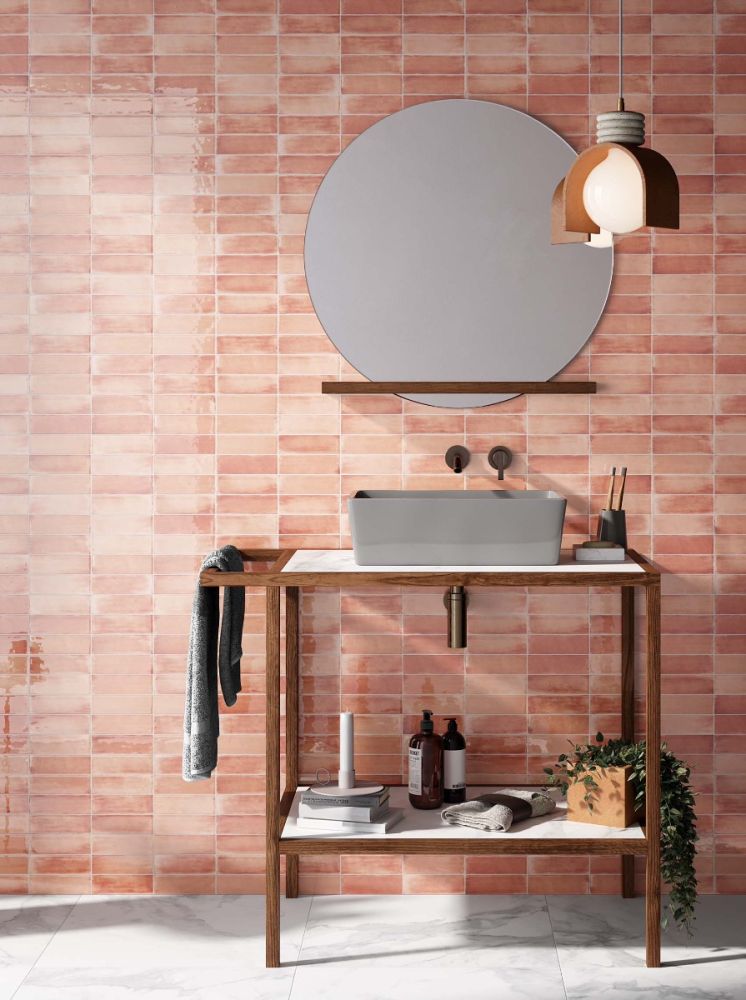 Fellini Argilla Gloss 5.2x16cm | Pink Zellige Style Wall Tile