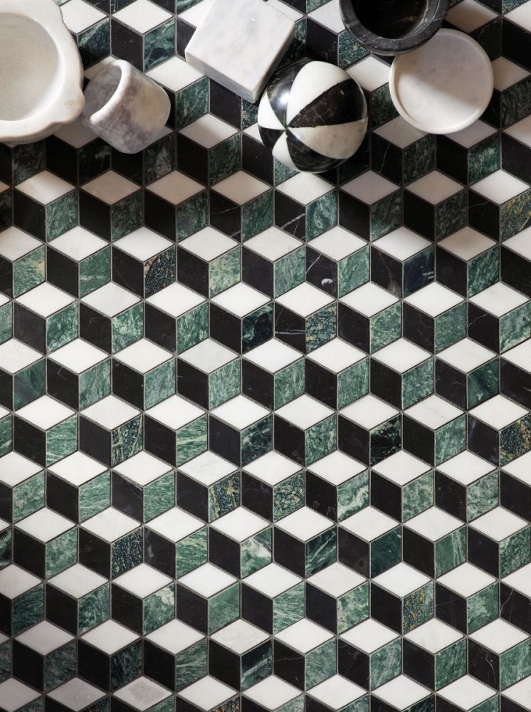 Haven Mosaics Checkers | Green & White Marble Mosaic Tile