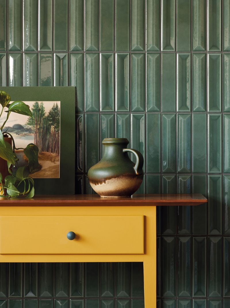 Scolpito Verde Gloss | Green Glazed Relief Mosaic Wall Tile