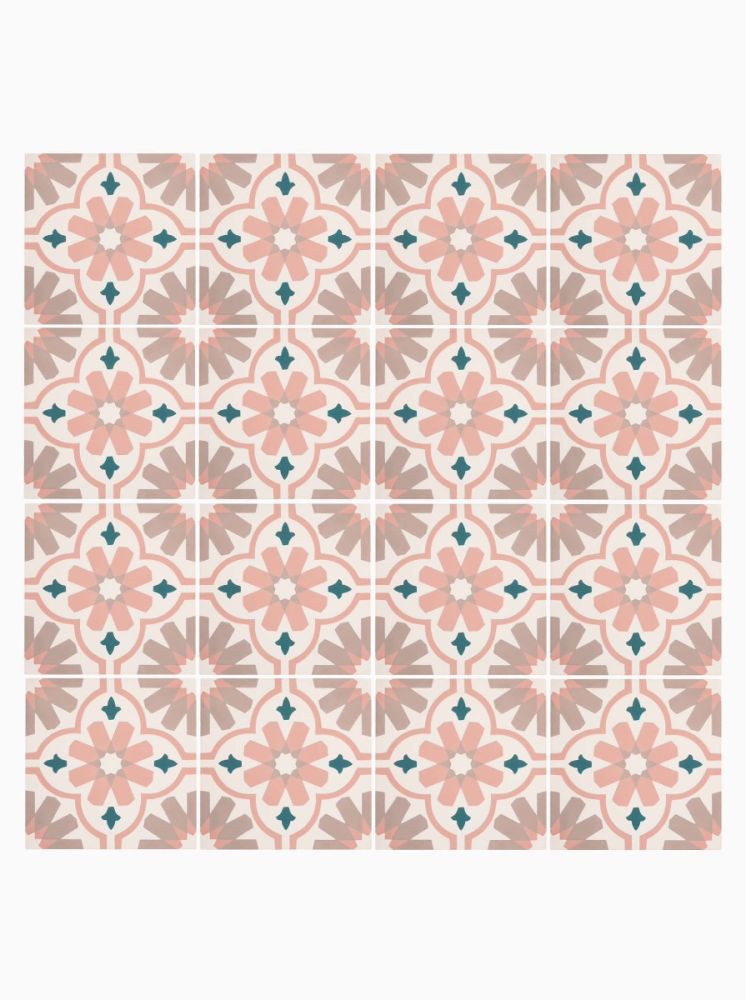 Joy Sumner | Pink, White & Teal Handmade Encaustic Cement Tile