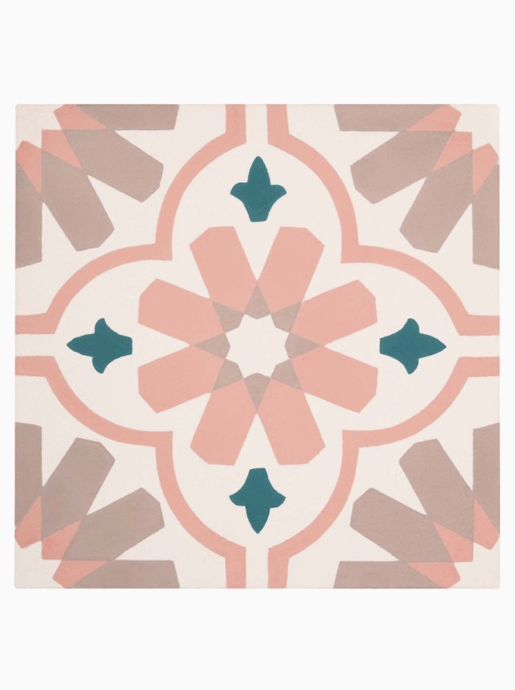 Joy Sumner | Pink, White & Teal Handmade Encaustic Cement Tile
