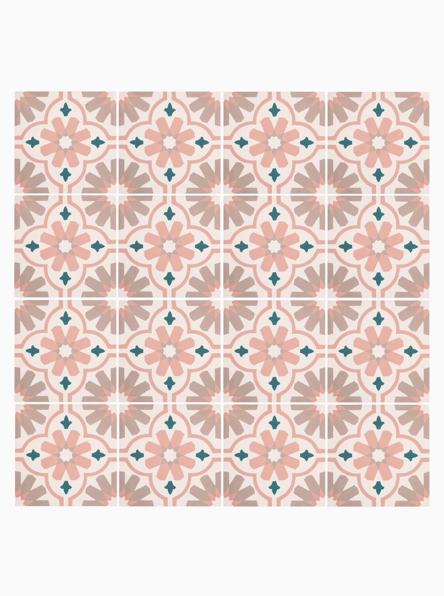 Joy Sumner | Pink, White & Teal Handmade Encaustic Cement Tile