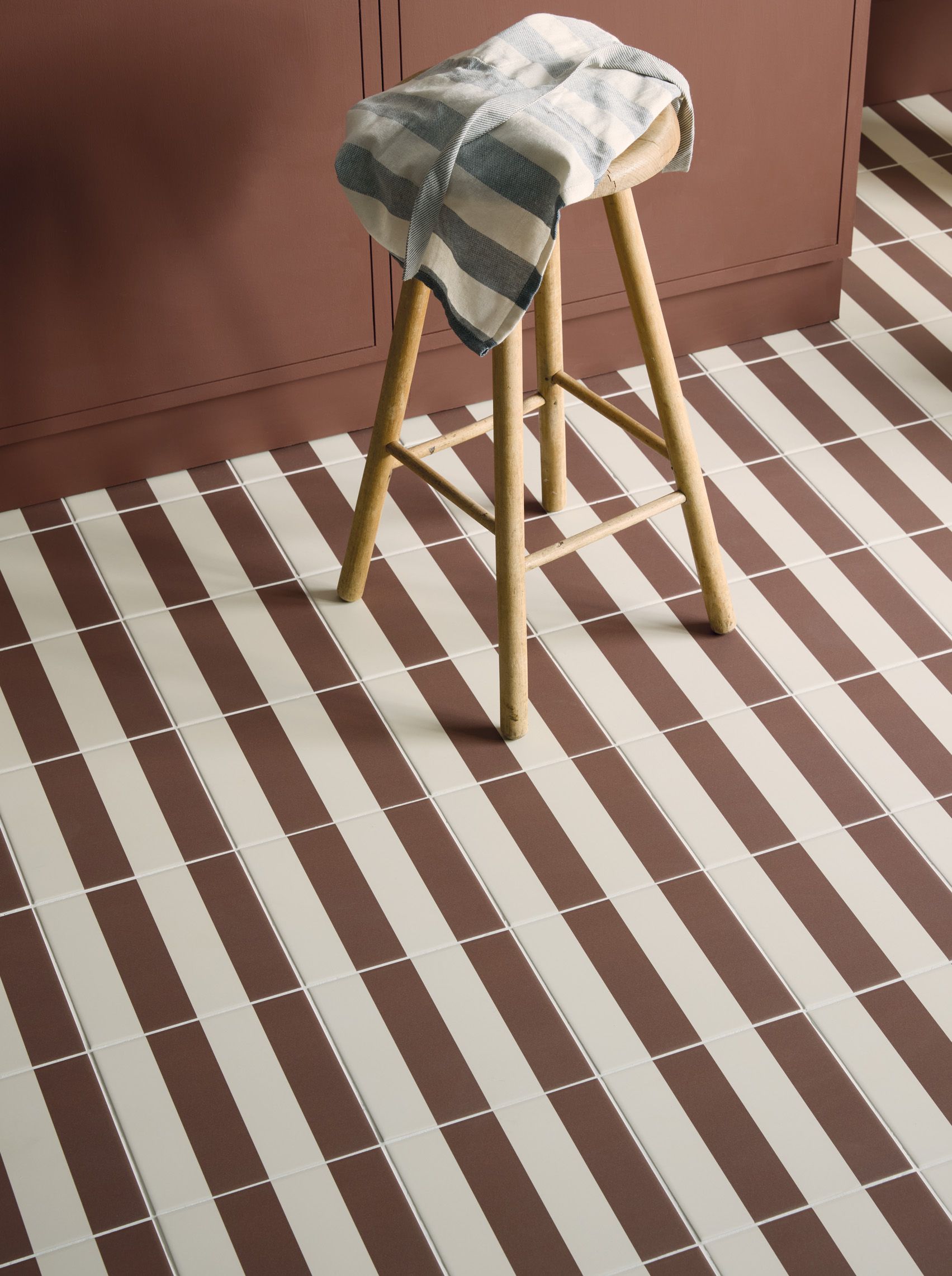 Parasol Claret| Burgundy & Cream Stripe Porcelain Tile