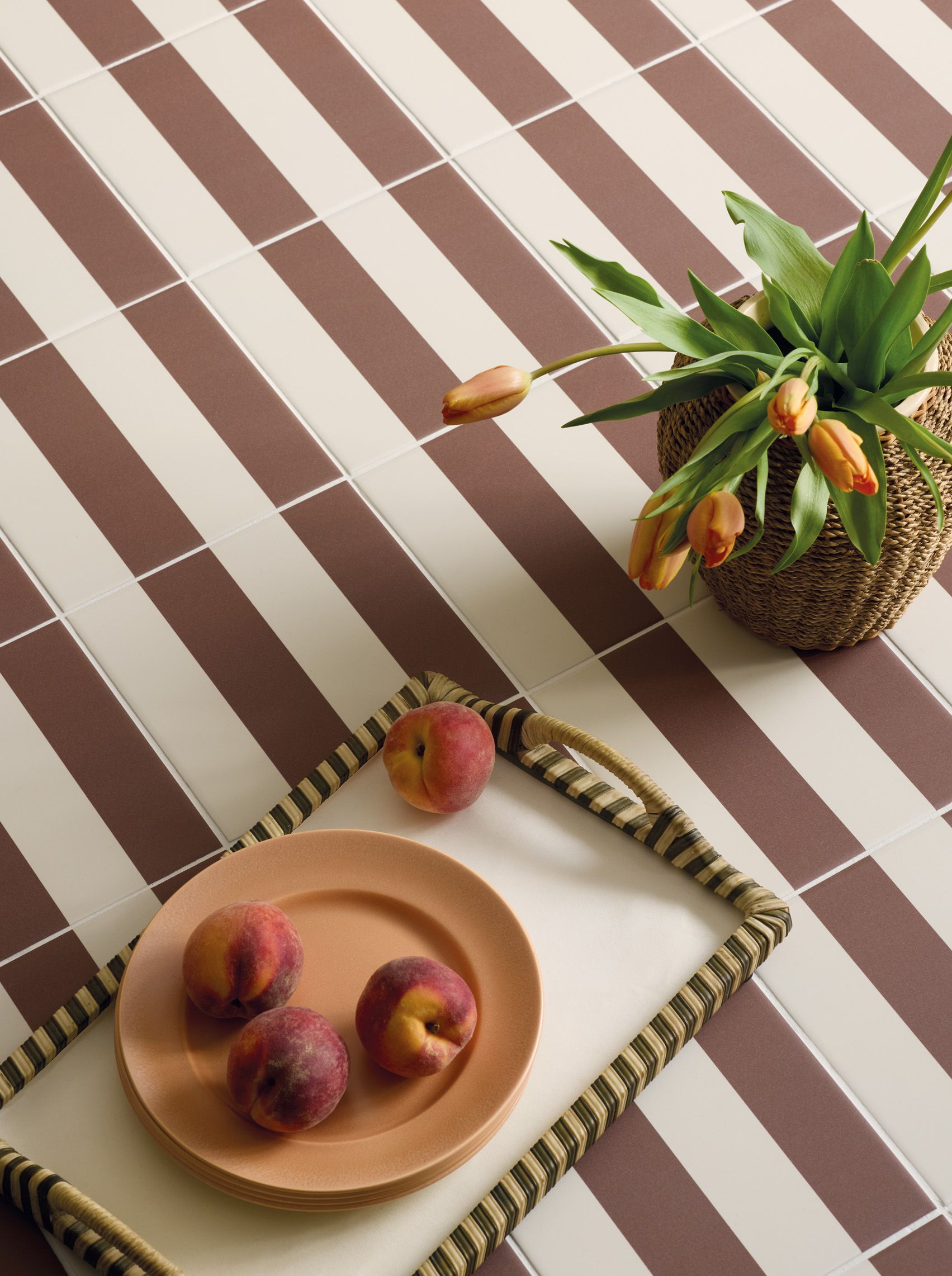 Parasol Claret| Burgundy & Cream Stripe Porcelain Tile