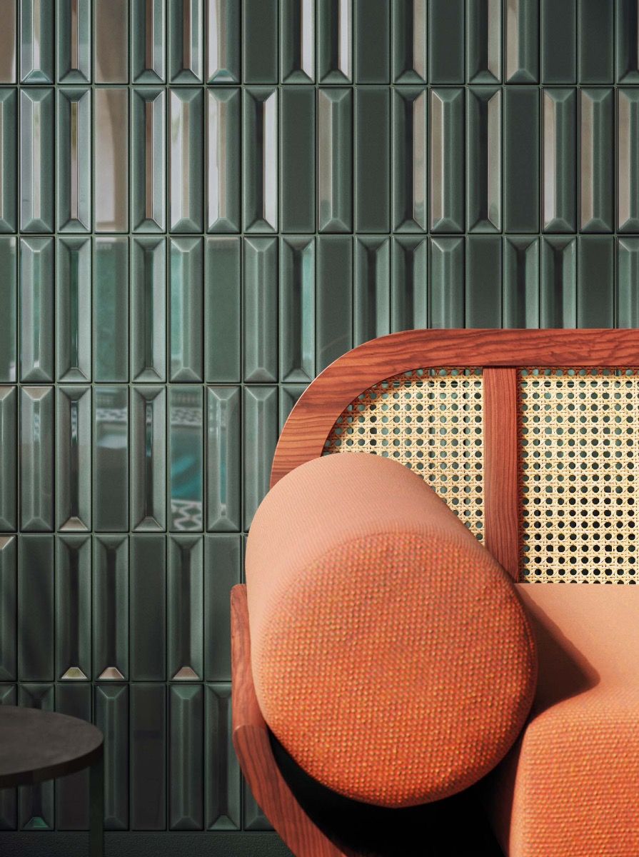 Scolpito Verde Gloss | Green Glazed Relief Mosaic Wall Tile