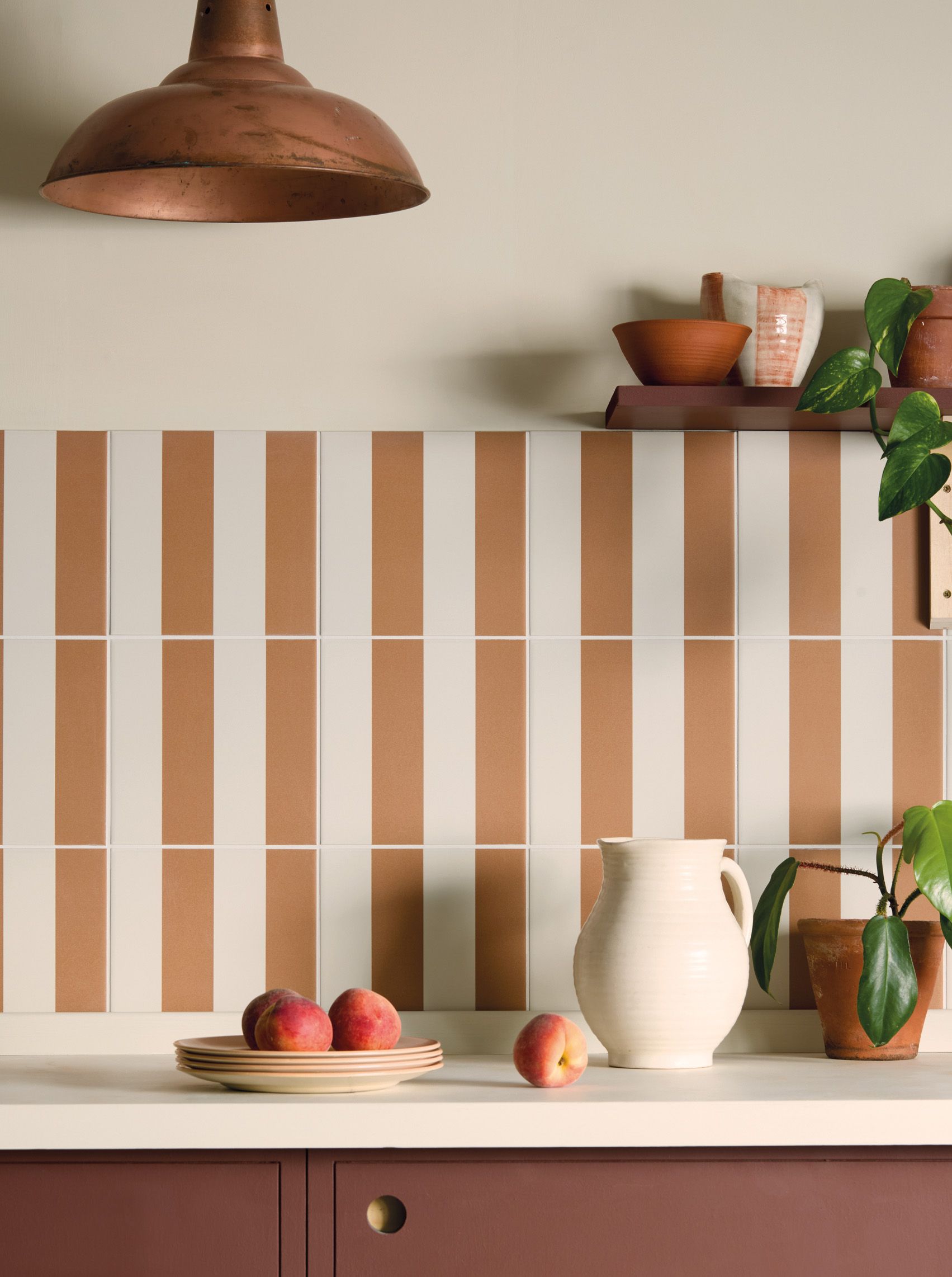 Parasol Shrub| Green and White Stripe Patterned Porcelain Tile