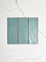 West Ridge Lake 7.5x20cm | Green Blue Pitted Brick Wall Tile
